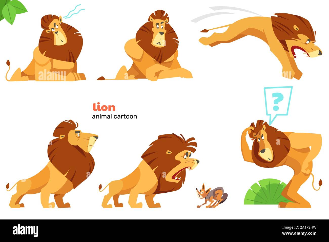 Lion. Set of cute lion character with different action poses, isolated ...