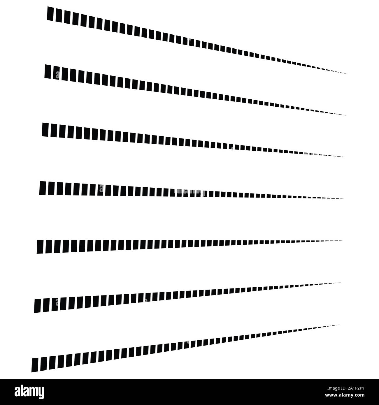 3d segmented, dashed lines geometric pattern. Vanish, diminish strips ...