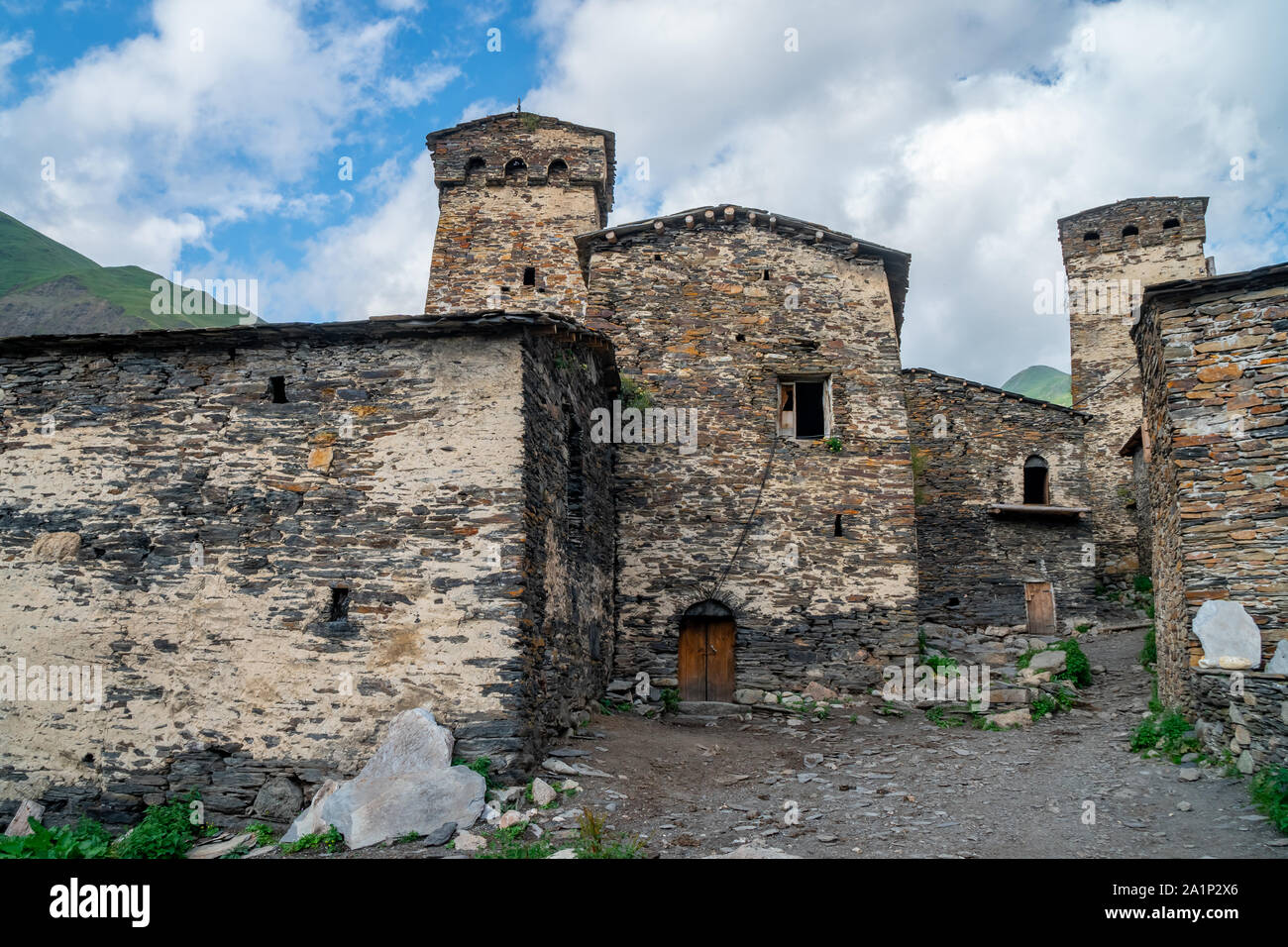 Traditional ancient Svan Towers in Ushguli village, Svaneti, Caucasus ...