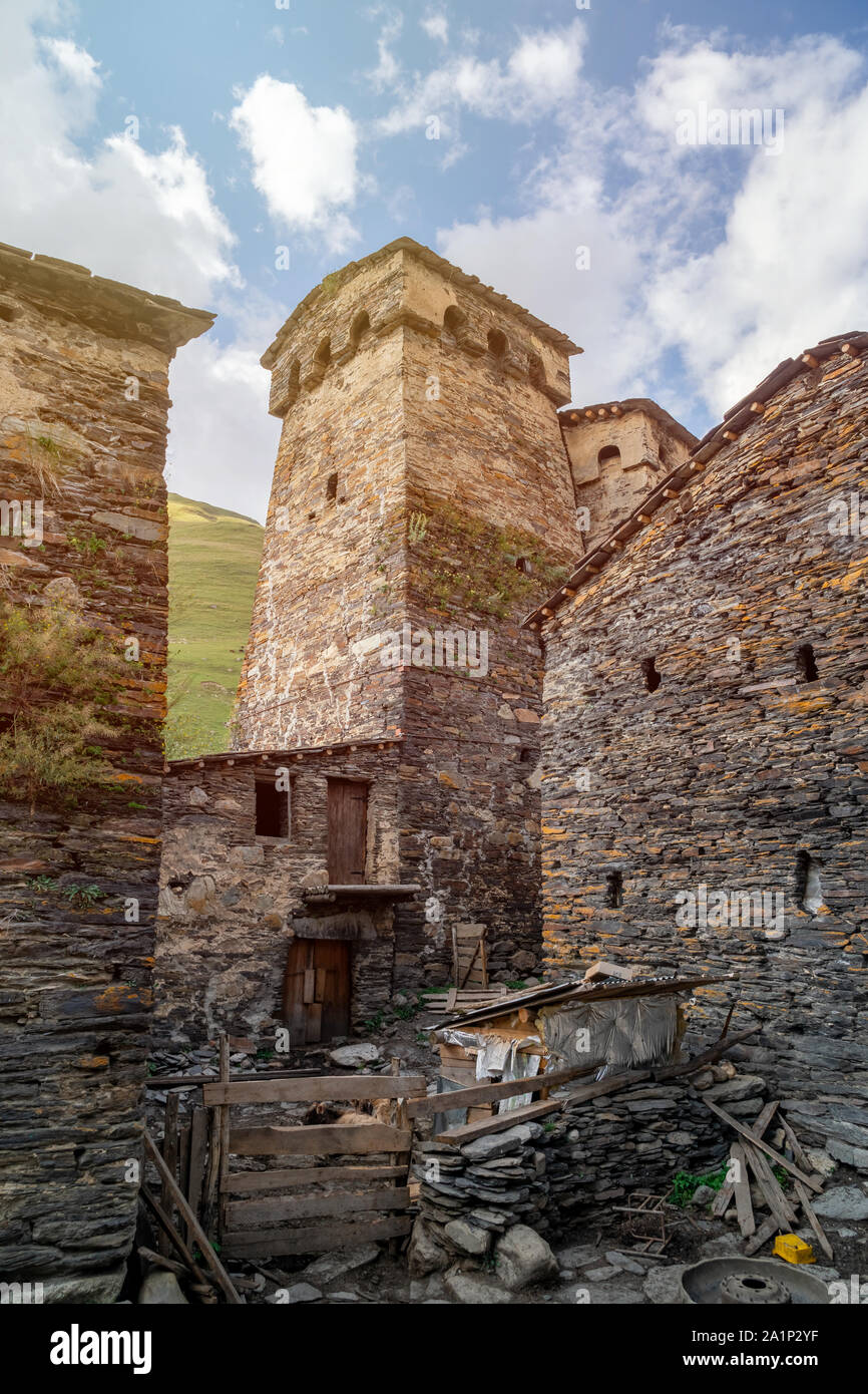 Traditional ancient Svan Towers in Ushguli village, Svaneti, Caucasus ...
