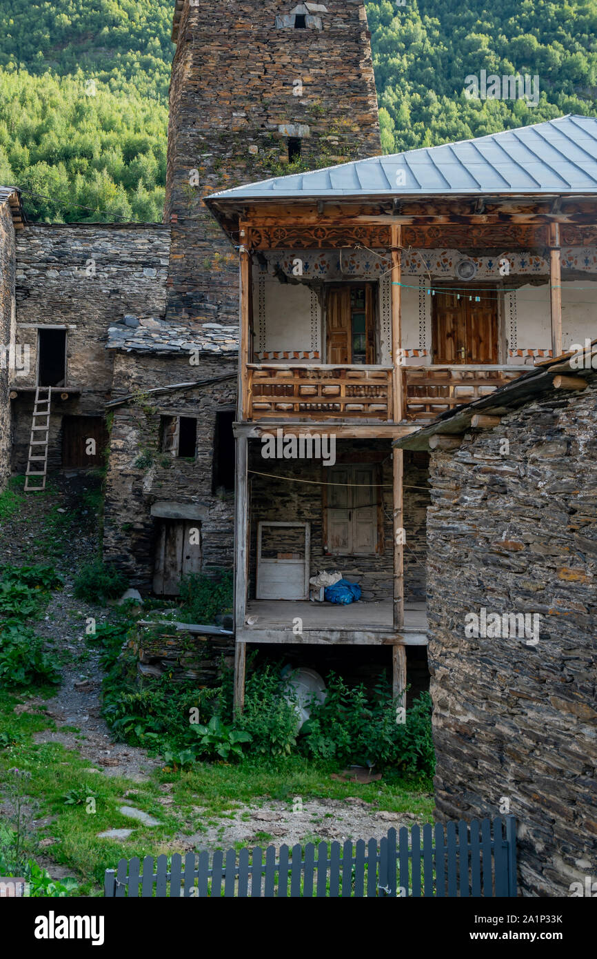 Traditional ancient Svan Towers in Ushguli village, Svaneti, Caucasus ...