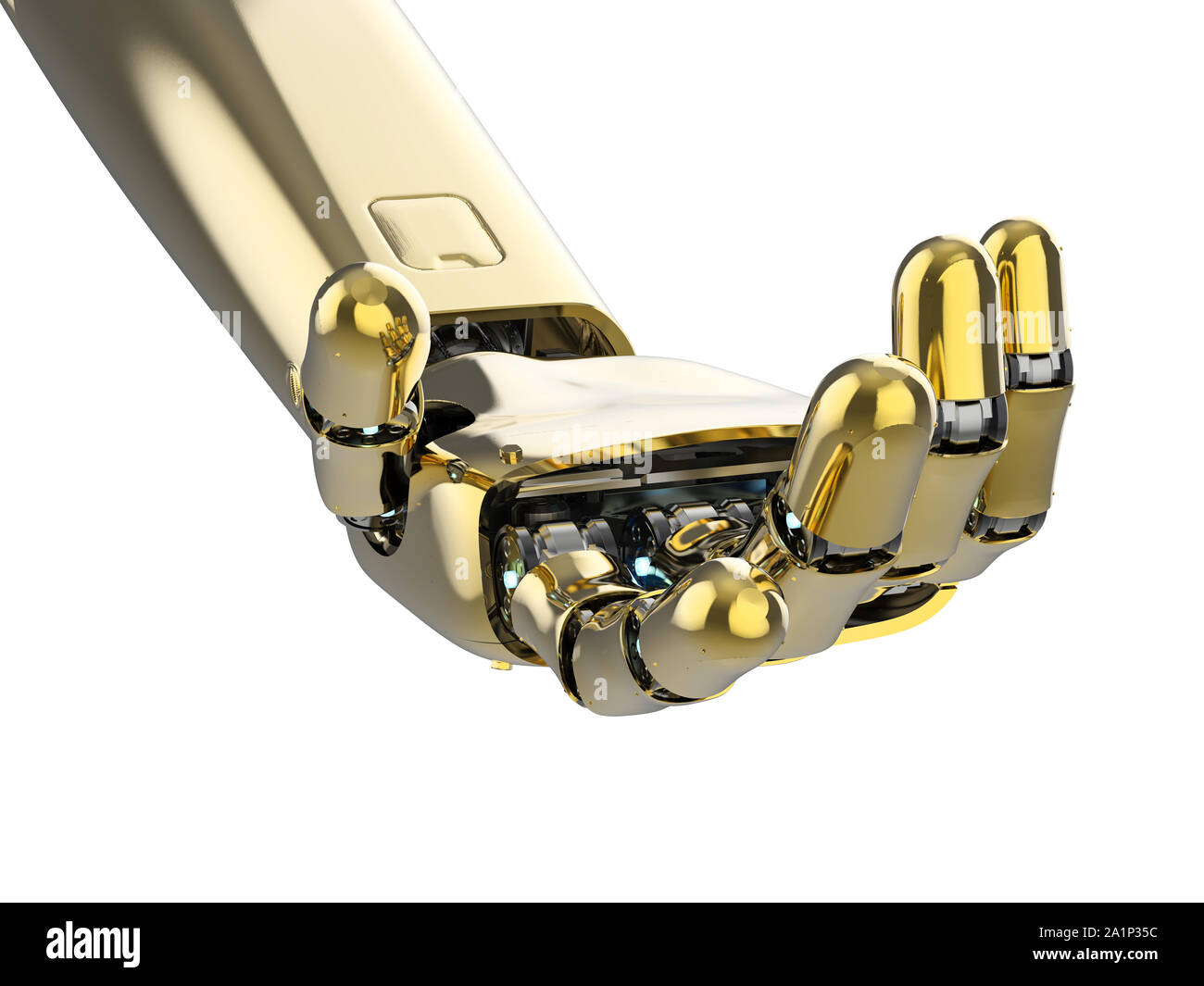 3d rendering golden robotic hand extend isolated on white Stock Photo ...