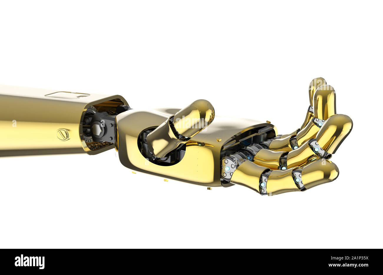 3d rendering golden robotic hand extend isolated on white Stock Photo ...