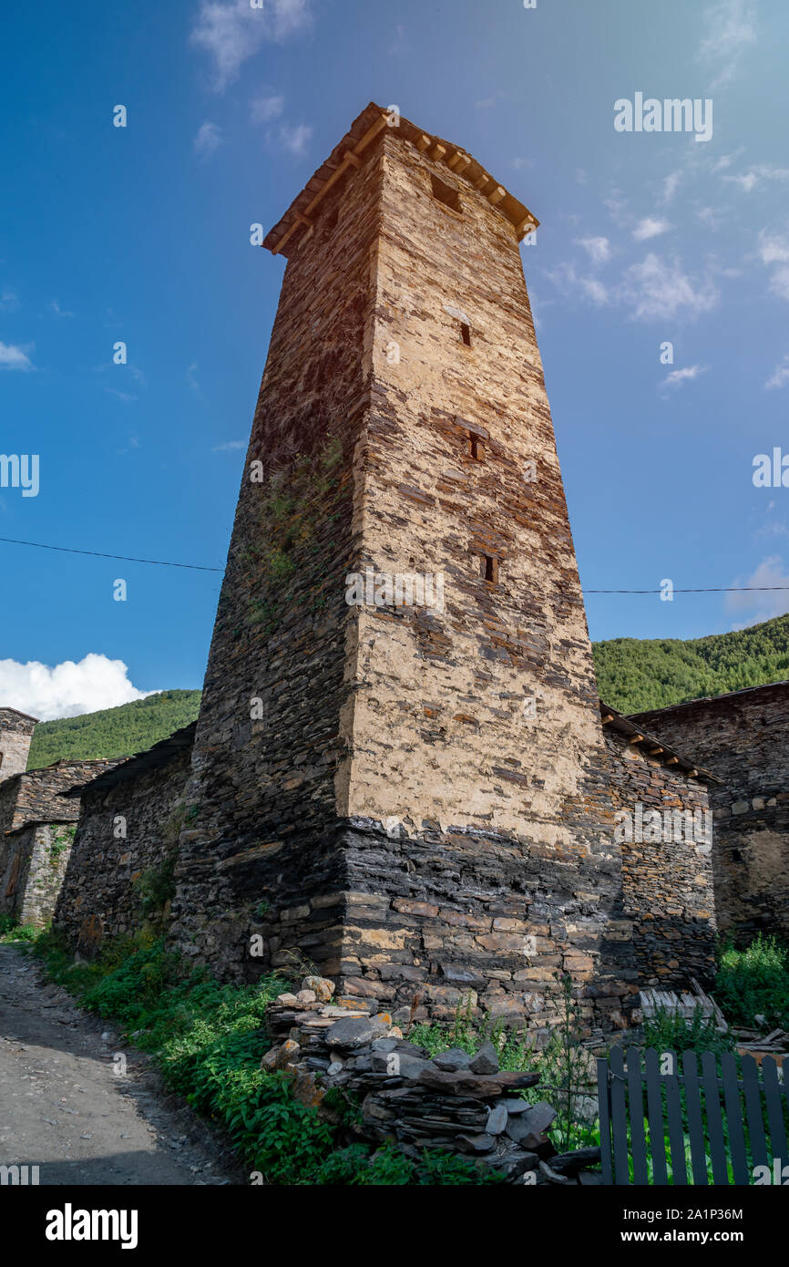 Traditional ancient Svan Towers in Ushguli village, Svaneti, Caucasus ...