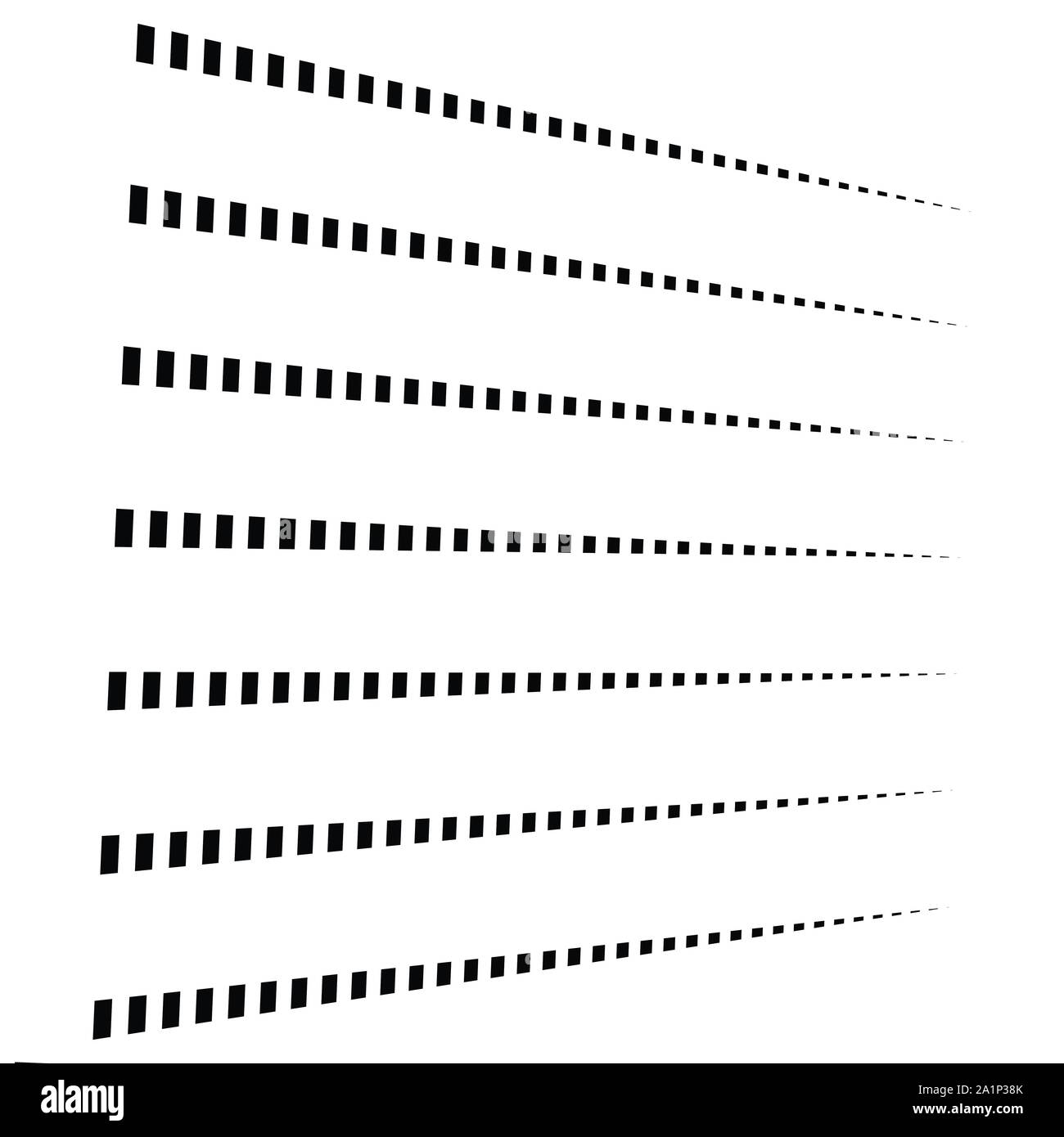 3d segmented, dashed lines geometric pattern. Vanish, diminish strips ...