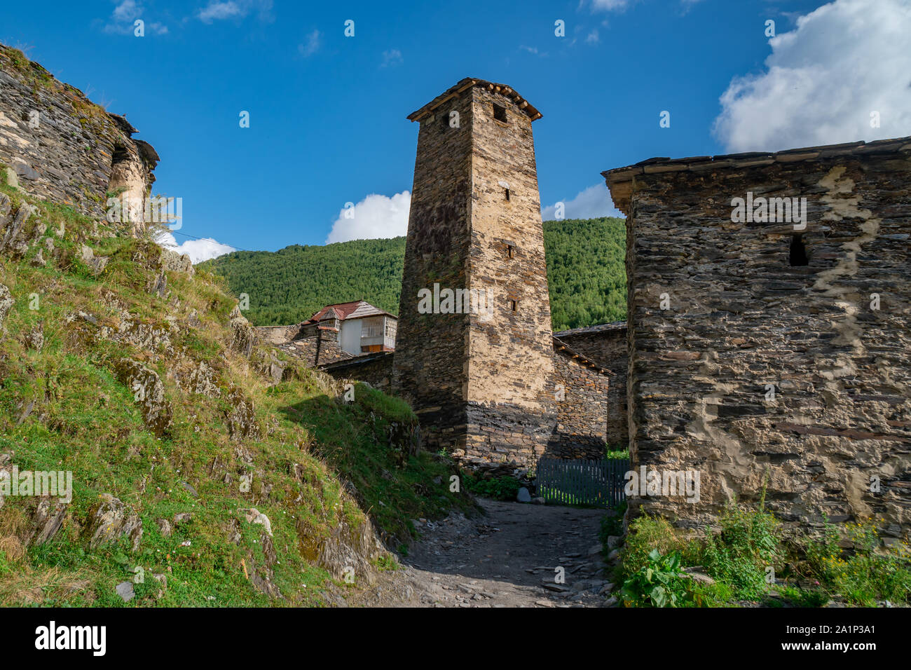 Traditional ancient Svan Towers in Ushguli village, Svaneti, Caucasus ...