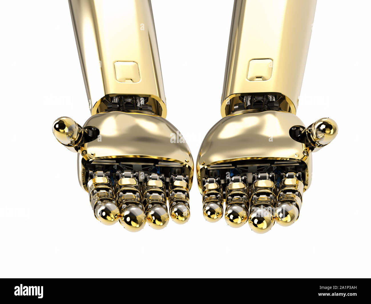 3d rendering golden robotic hand extend isolated on white Stock Photo ...