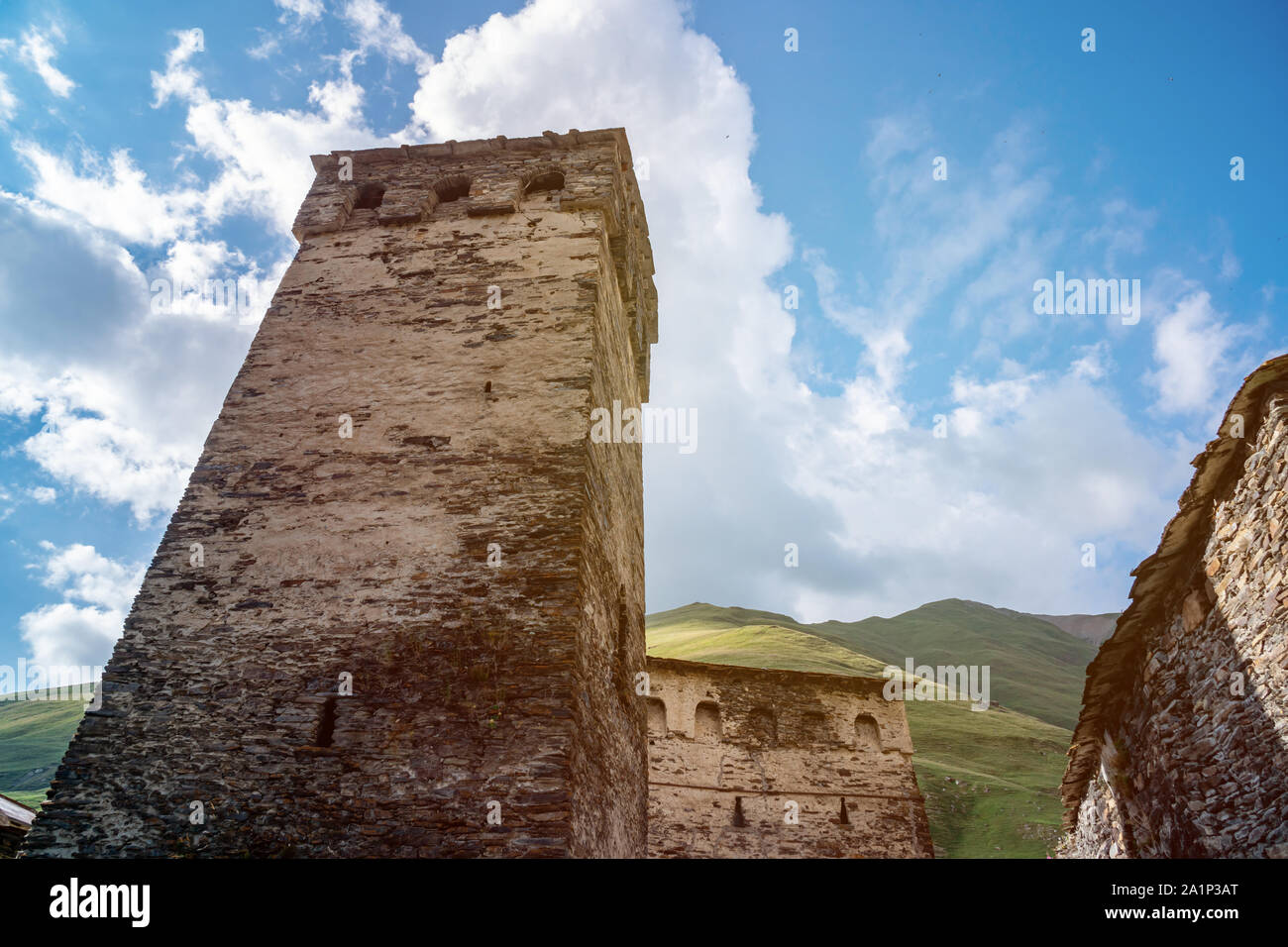 Traditional ancient Svan Towers in Ushguli village, Svaneti, Caucasus ...
