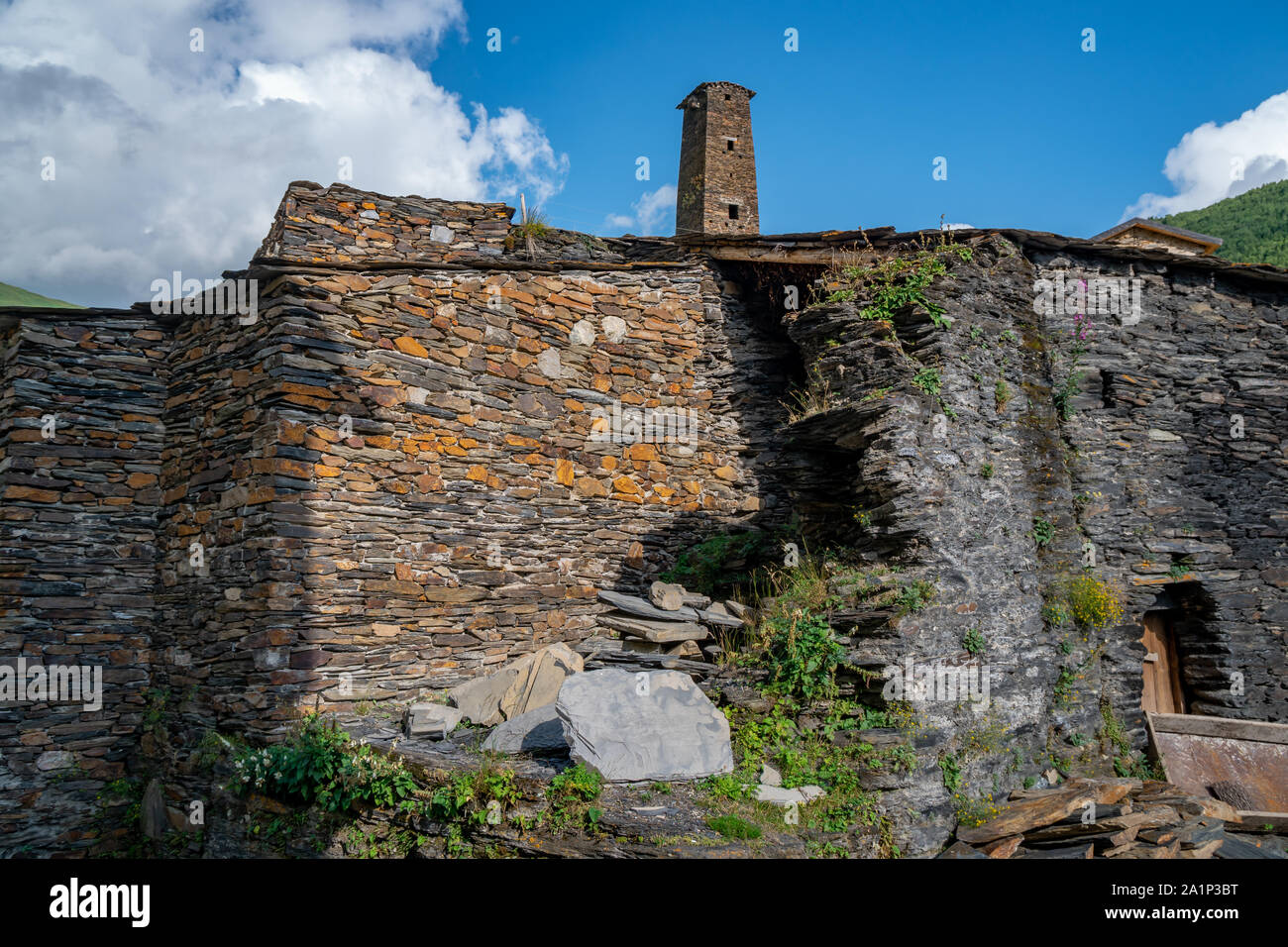Traditional ancient Svan Towers in Ushguli village, Svaneti, Caucasus ...