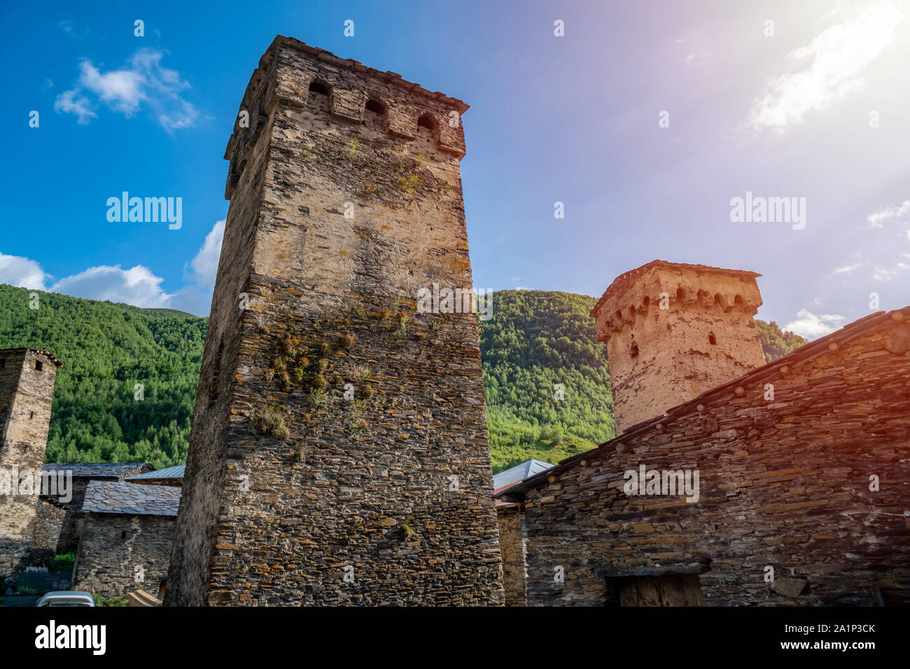 Traditional ancient Svan Towers in Ushguli village, Svaneti, Caucasus ...