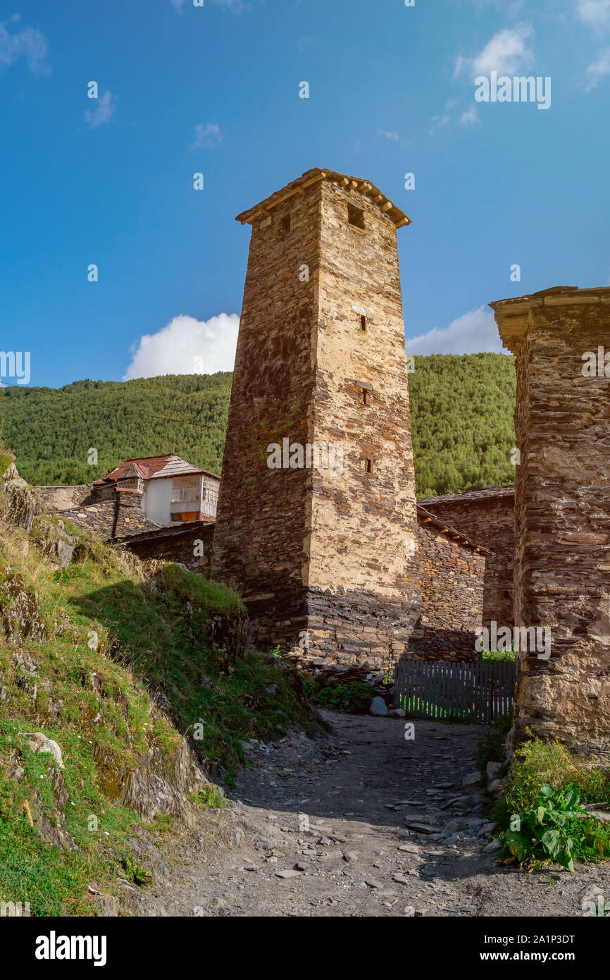 Traditional ancient Svan Towers in Ushguli village, Svaneti, Caucasus ...