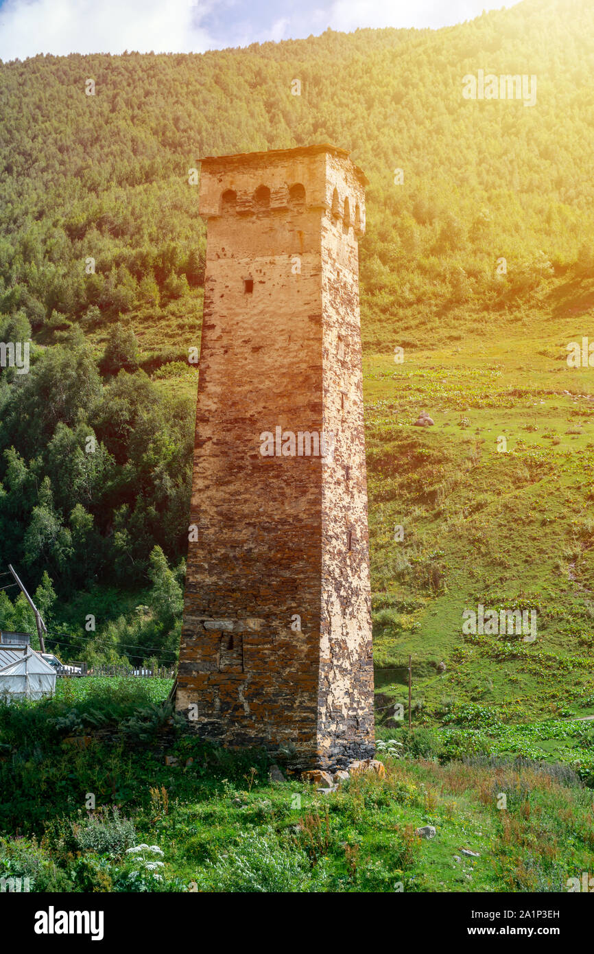 Traditional ancient Svan Towers in Ushguli village, Svaneti, Caucasus ...