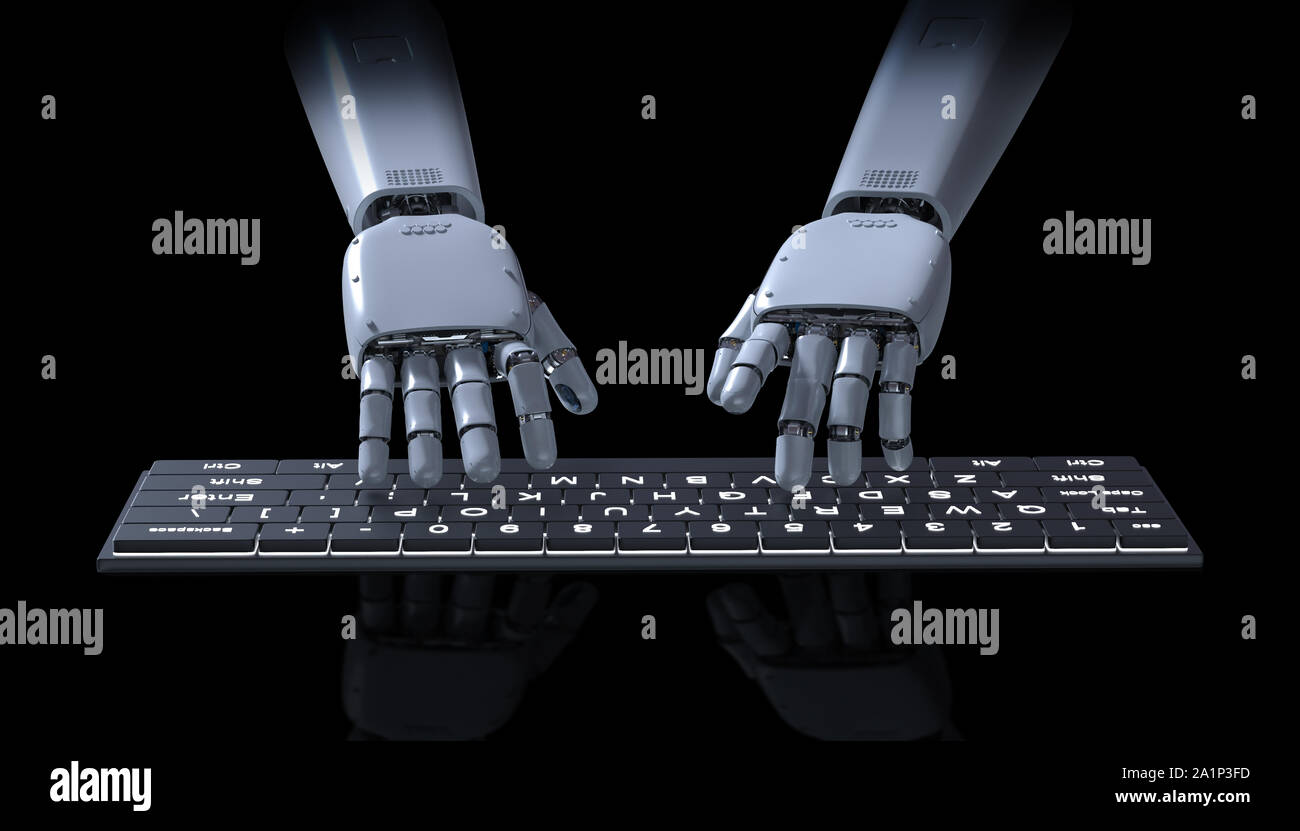3d rendering robot hand working with computer keyboard Stock Photo - Alamy