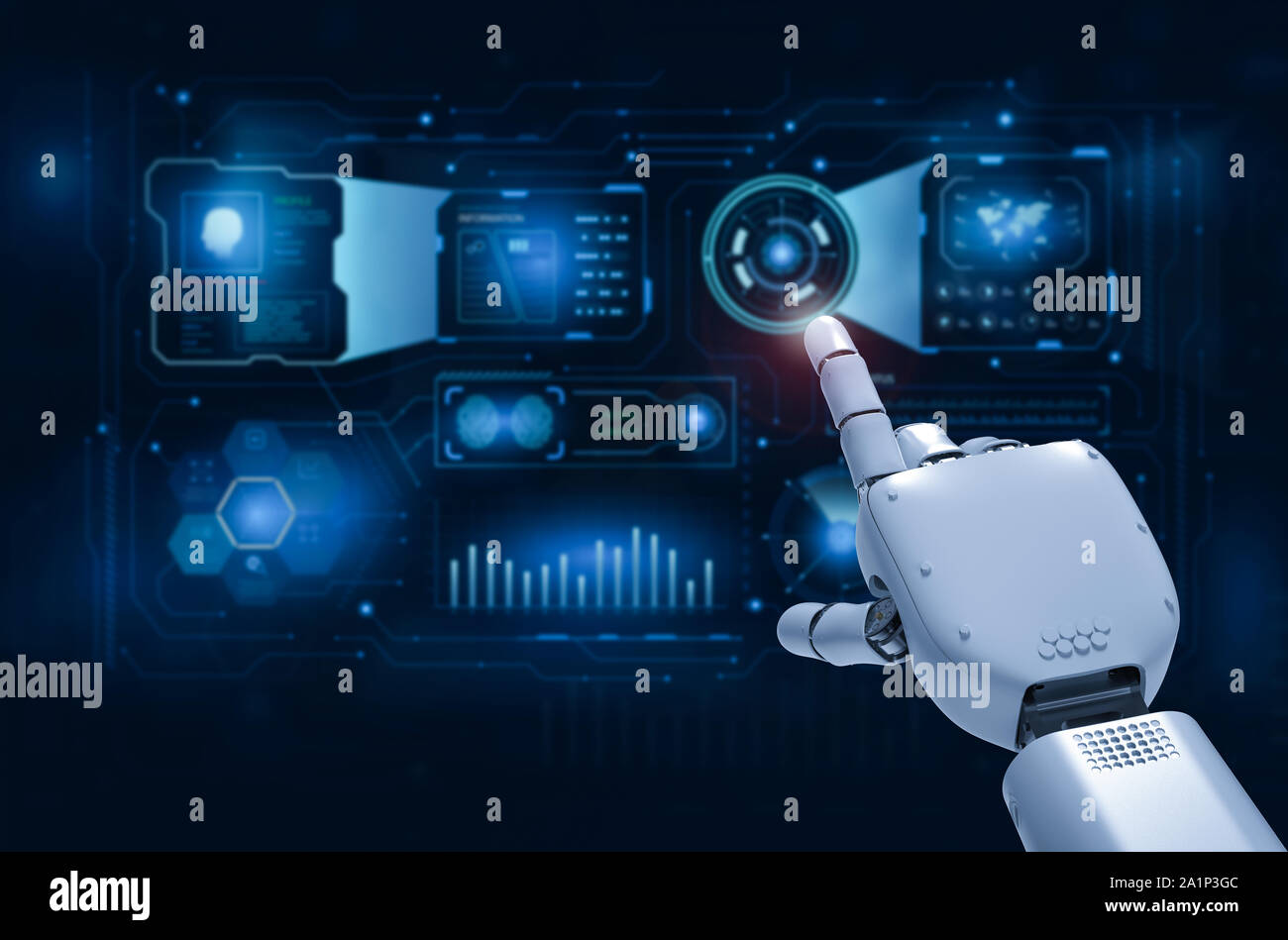 3d rendering robotic hand or cyborg hand with graphic display Stock ...