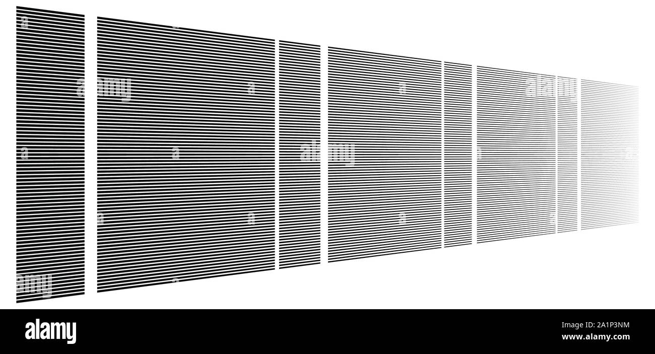 3d segmented, dashed lines geometric pattern. Vanish, diminish strips ...