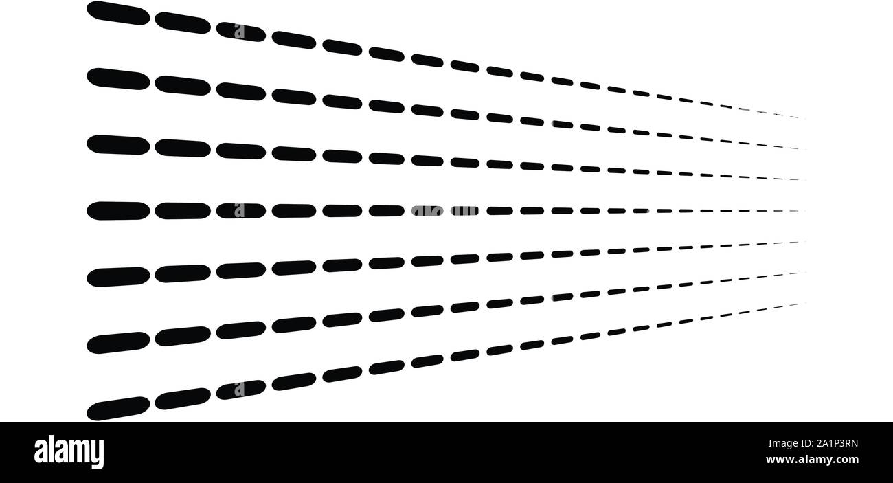 3d segmented, dashed lines geometric pattern. Vanish, diminish strips ...