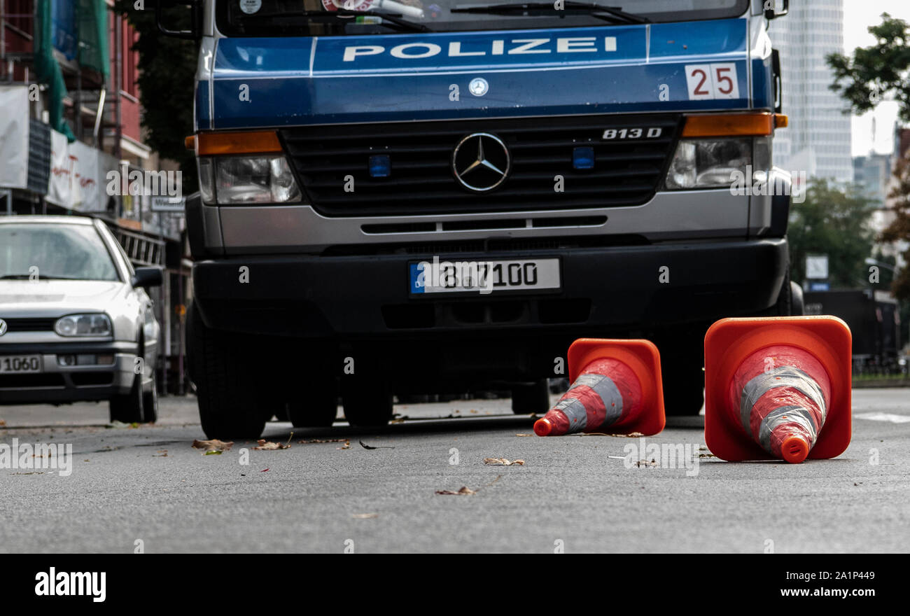 Berlin, Germany. 28th Sep, 2019. Pylons lie on the cantonal road in ...