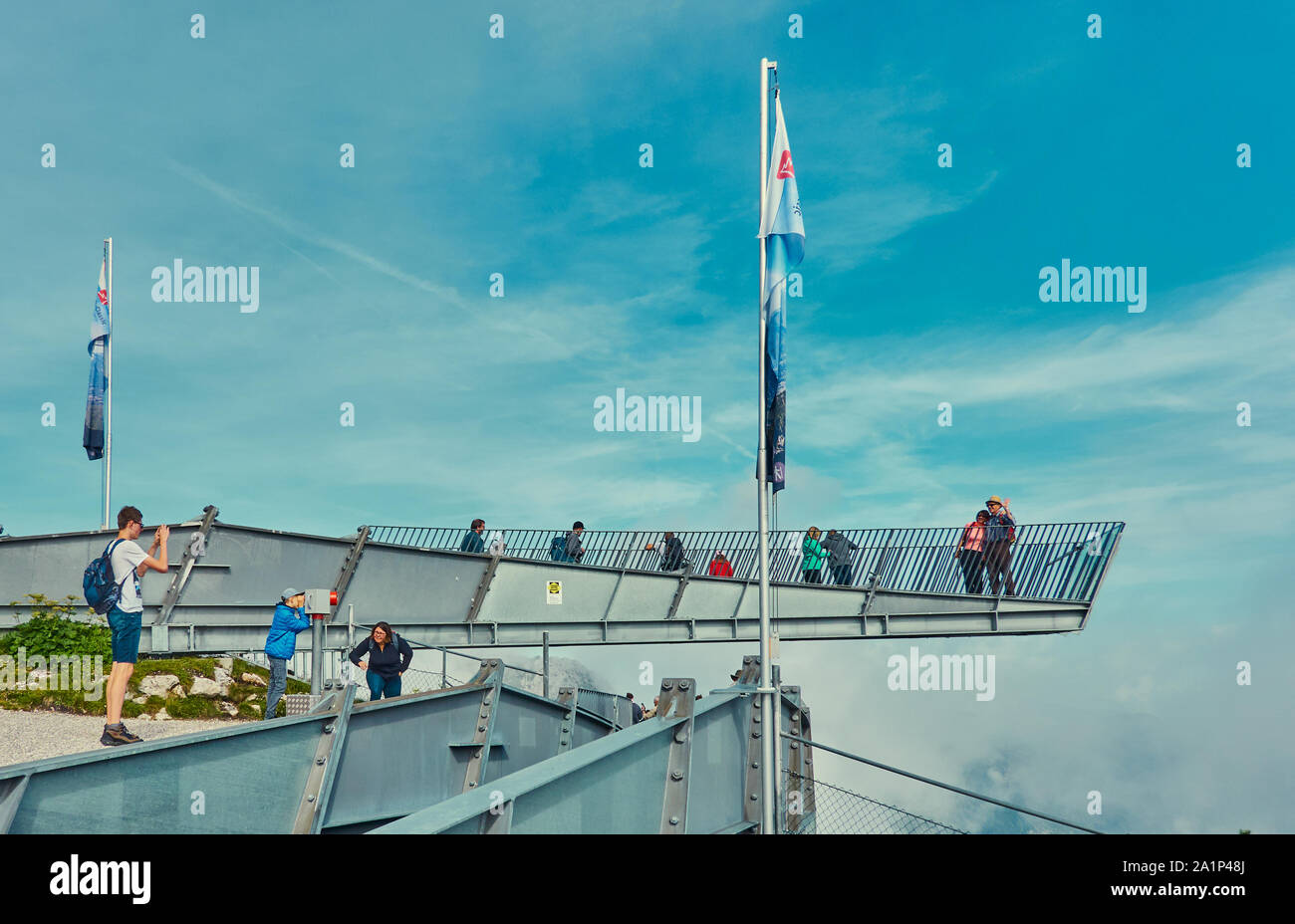 Garmisch-Partenkirchen, August 8., 2019: Tourists on the Alpspix ...