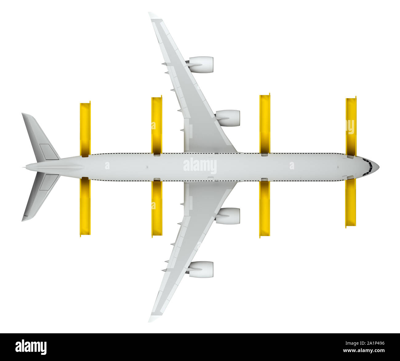 airplane top view with released saving ladders isolated on white. 3d ...