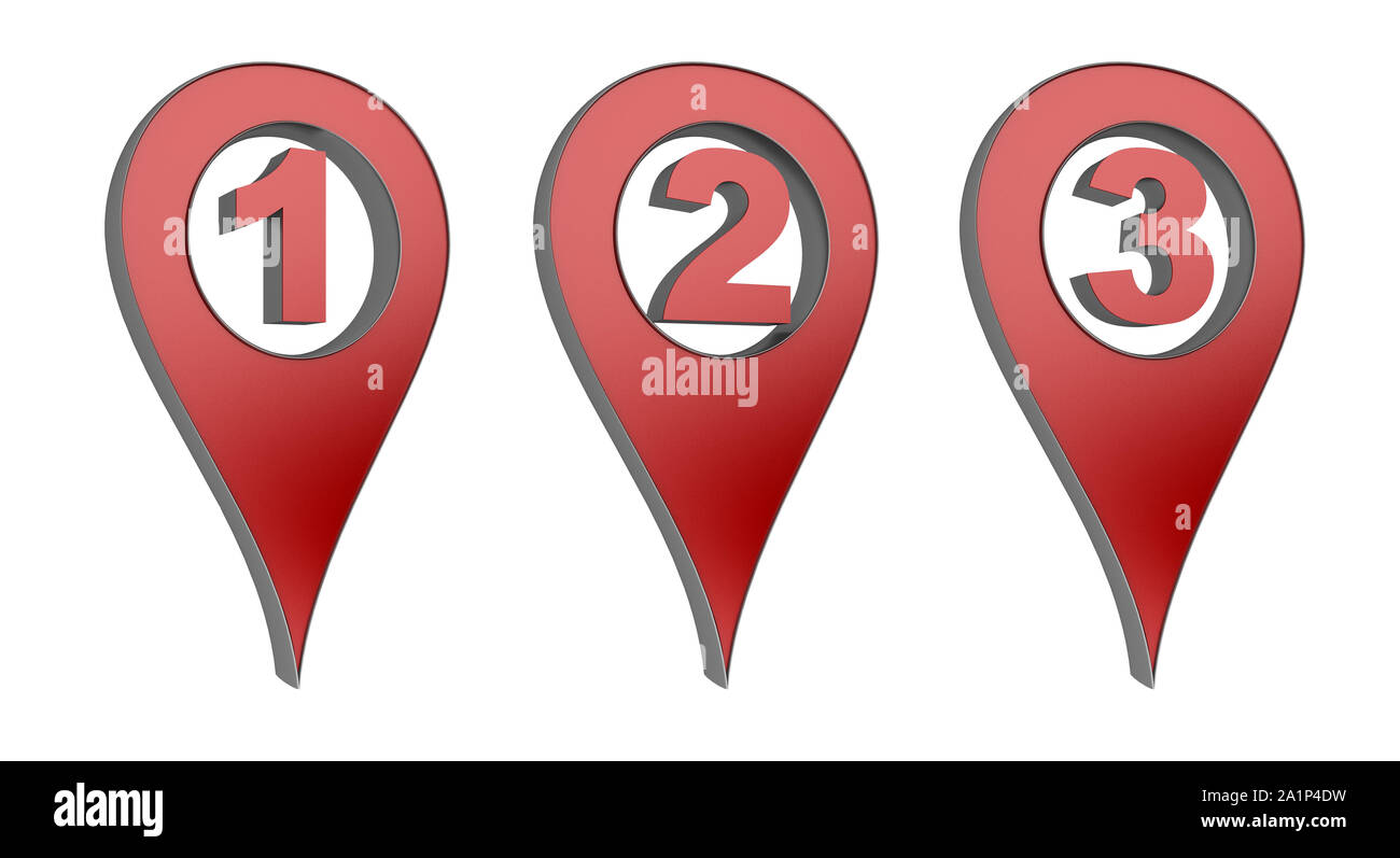 3d map pointer with numbers 1 2 3. 3d rendering Stock Photo - Alamy