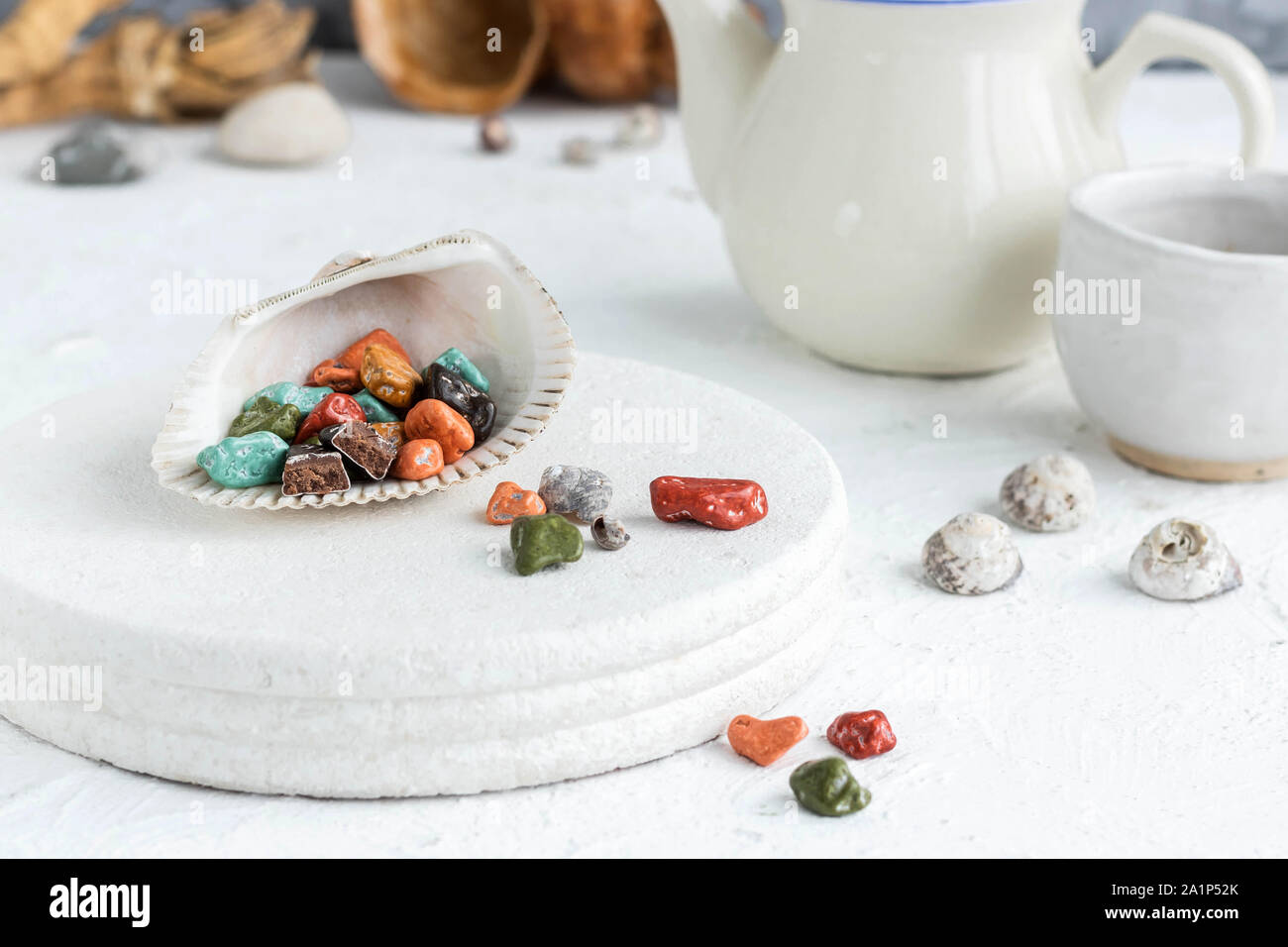 Fancy sweets. Chocolates in the form of sea pebbles. A treat for tea ...