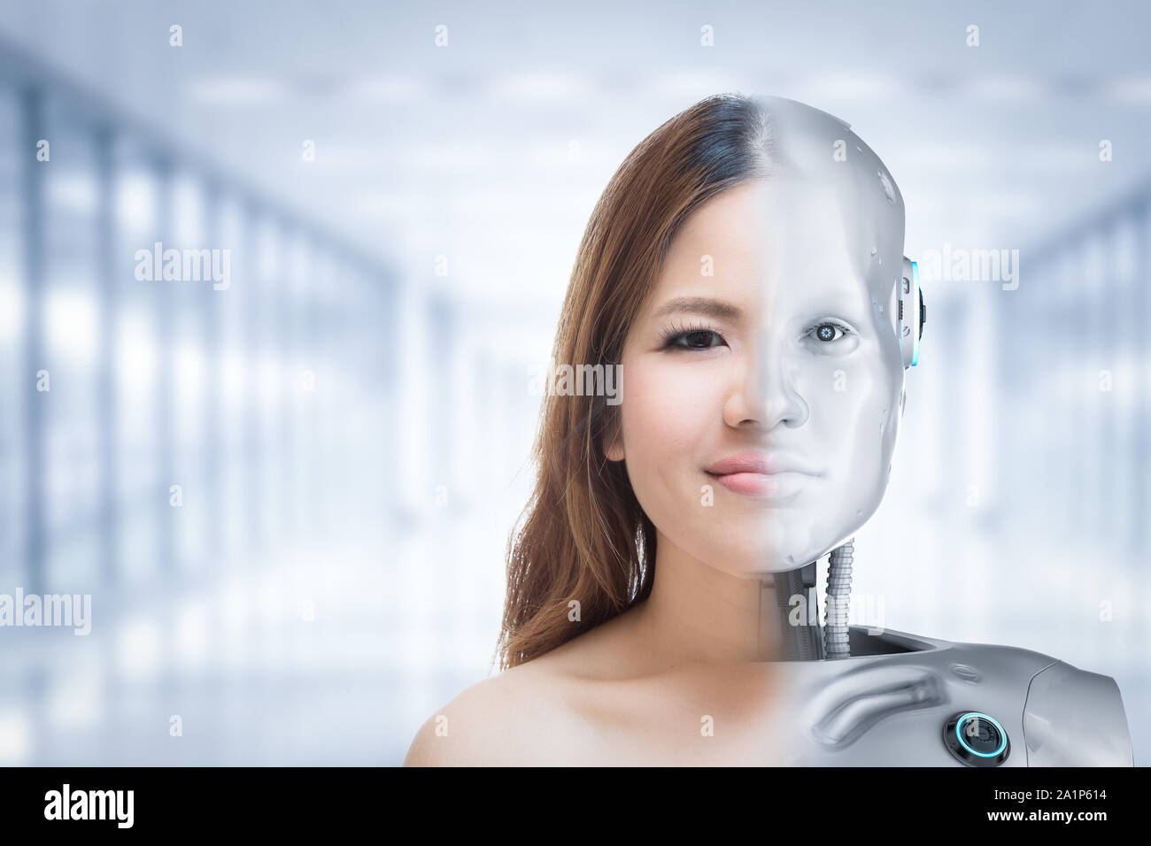 cyborg woman or cyborg girl concept with robot inside human Stock Photo ...
