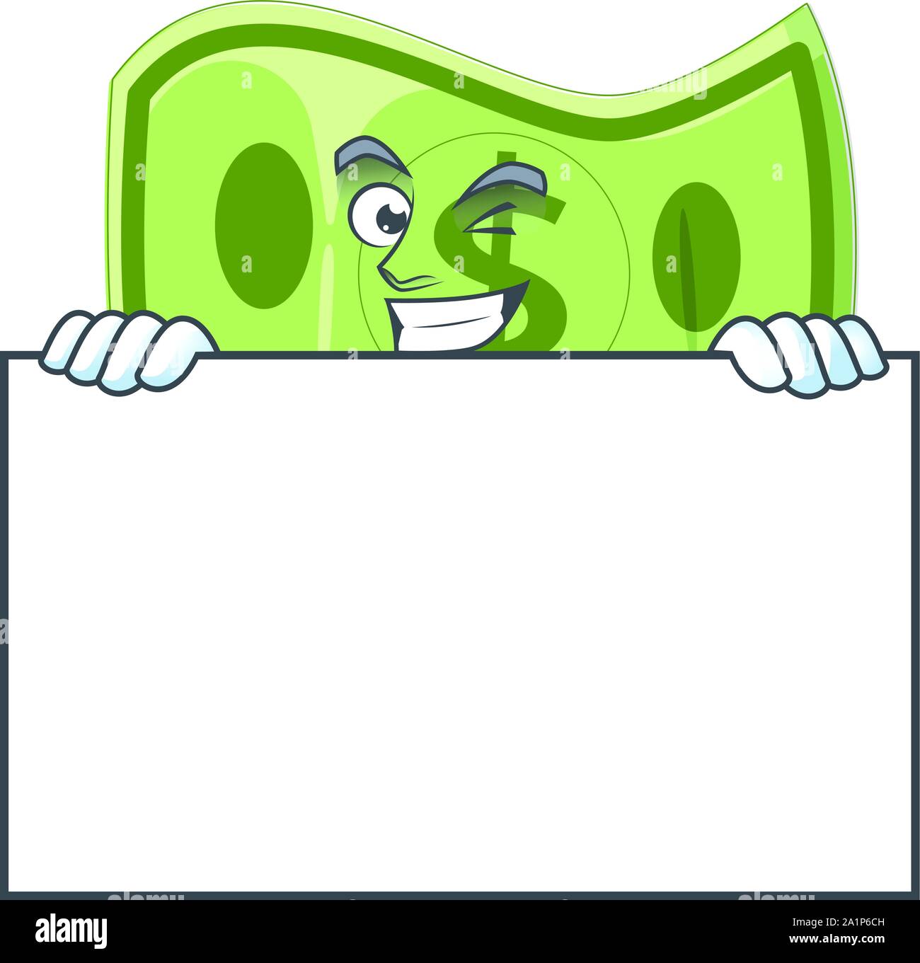 Grinning with board paper money cartoon character with mascot Stock ...
