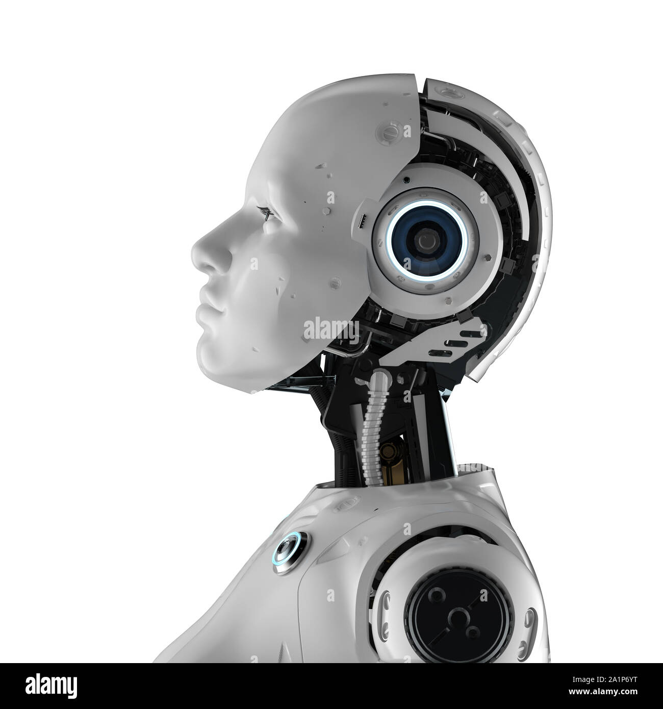 3d rendering female cyborg or robot side view isolated on white Stock ...