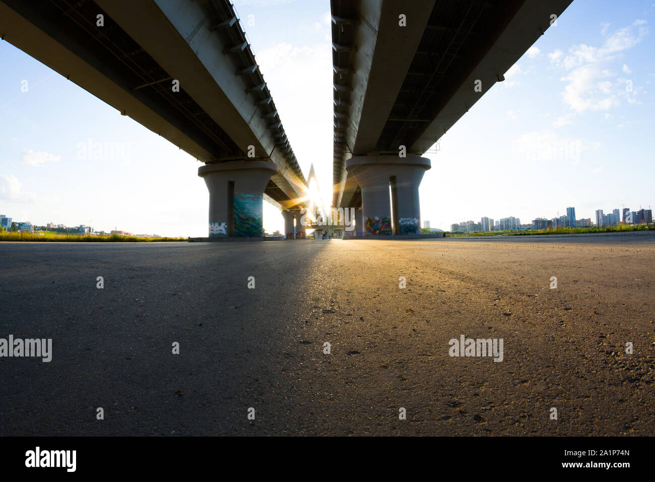 Big Bridge at Sunset. Wide angle. Fisheye lens Stock Photo - Alamy