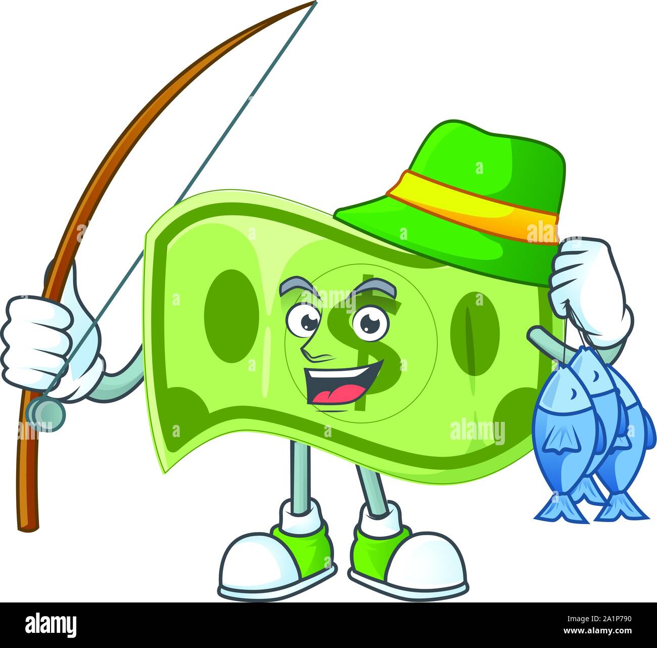 Fishing paper money cartoon character mascot style Stock Vector Image ...