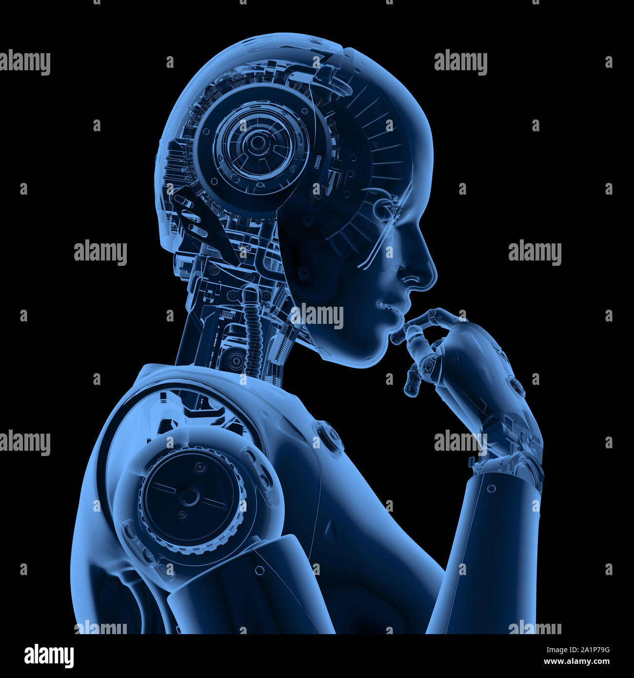 3d rendering x-ray female cyborg robot isolated on black Stock Photo ...