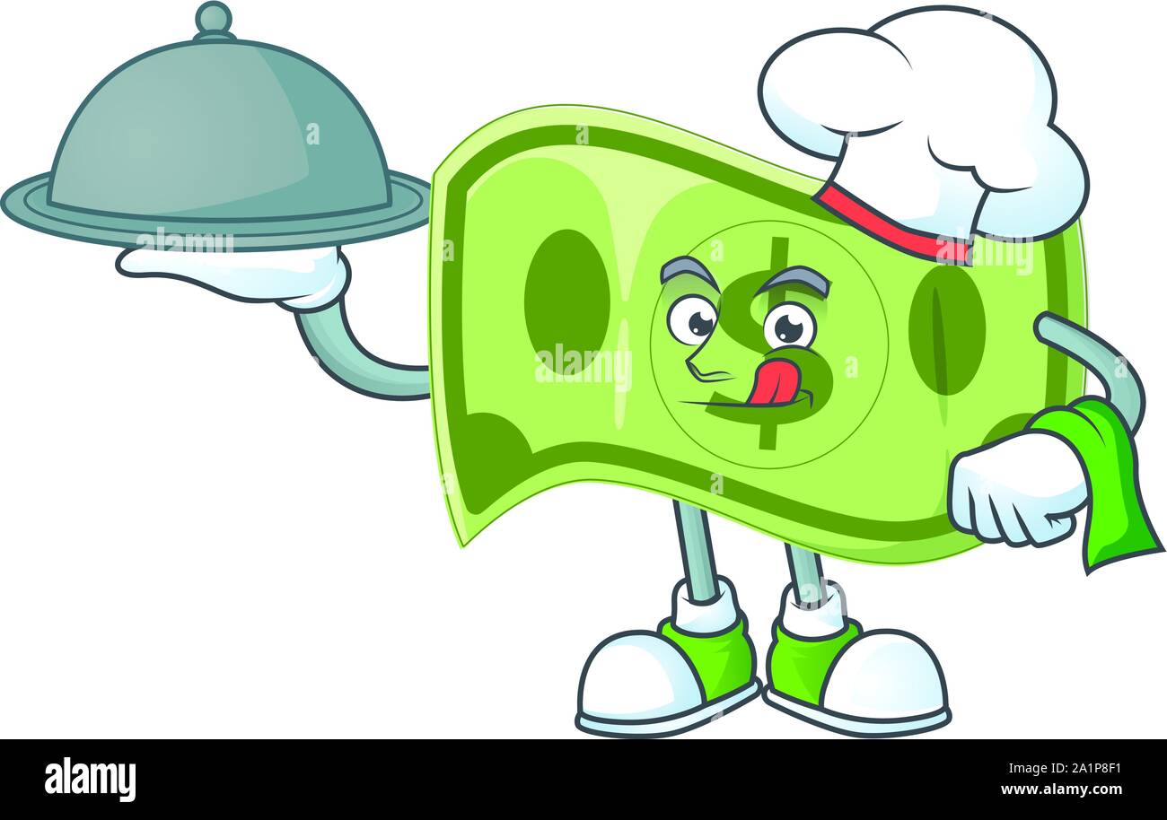 Chef with food paper money cartoon character mascot style Stock Vector ...