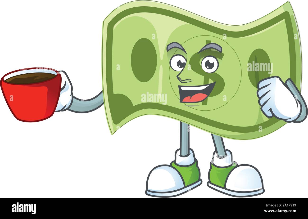 Drinking in cup paper money character on white background Stock Vector ...