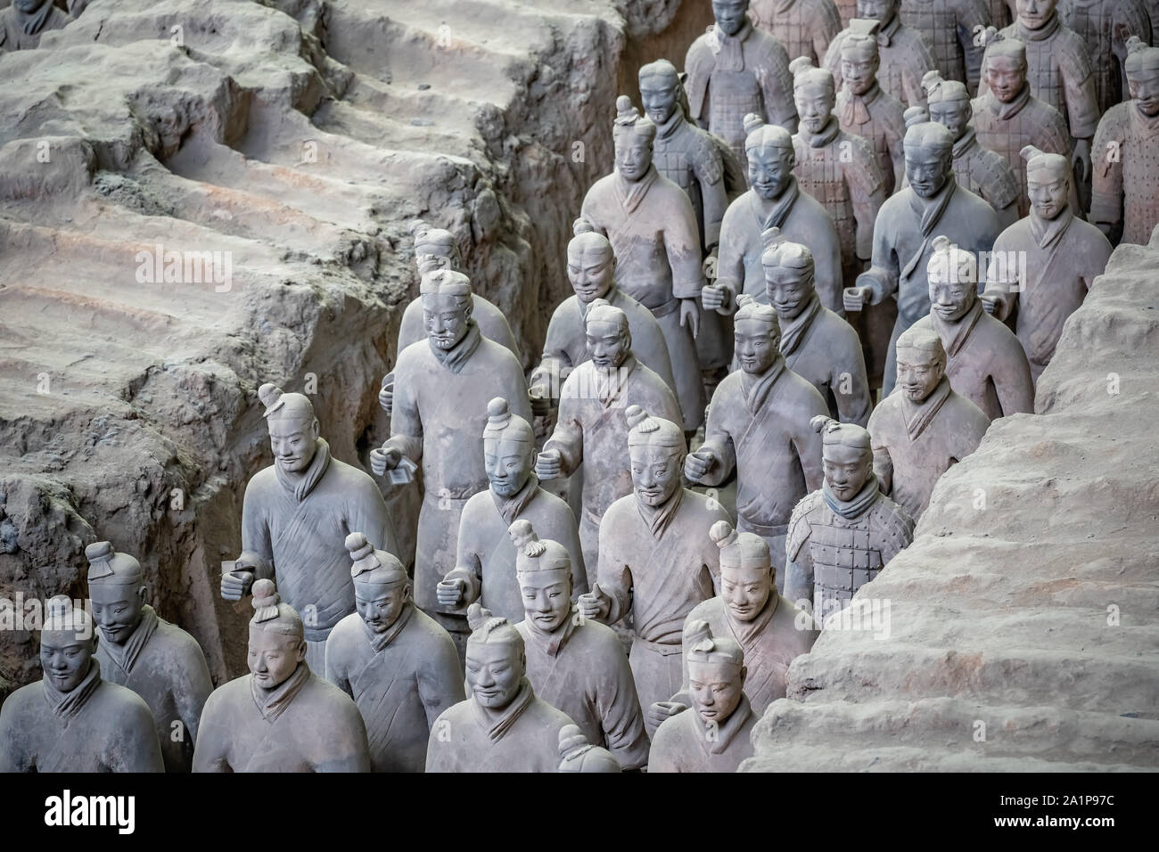 Xian, China - July 2019 : Standing clay soldiers forming part of an ...