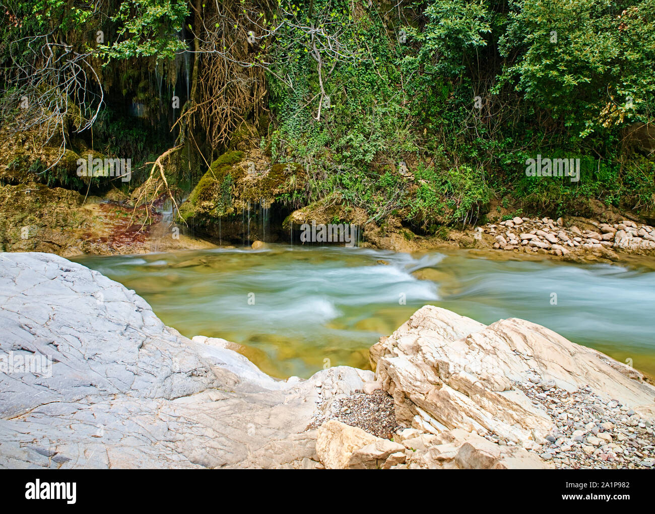 Water flow detail and rocks in Neda river, Peloponnese, Greece Stock ...