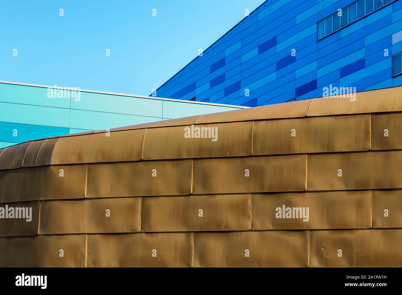 A detail of the patchwork of colours and angular modern design of ...