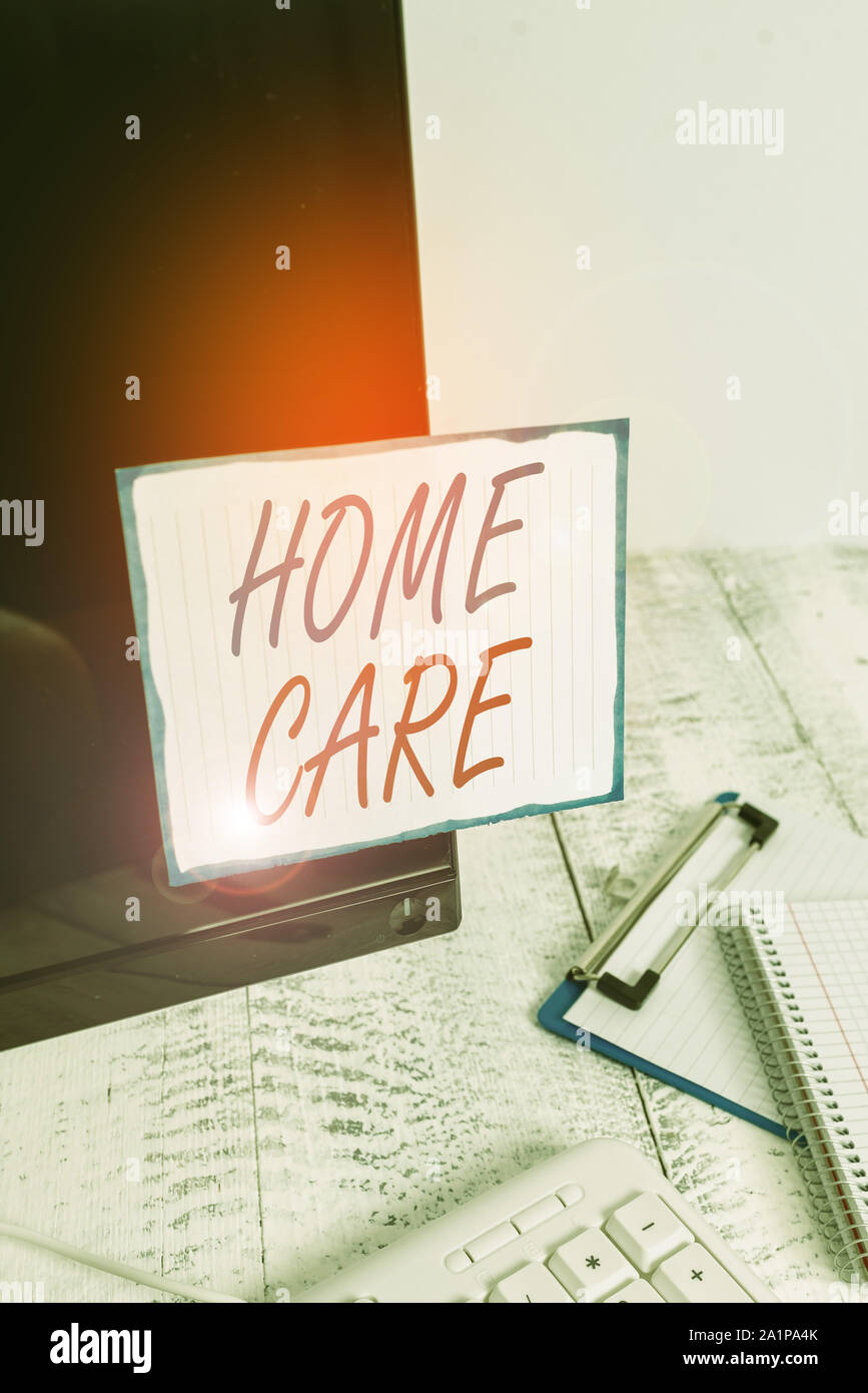Writing note showing Home Care. Business concept for Place where ...