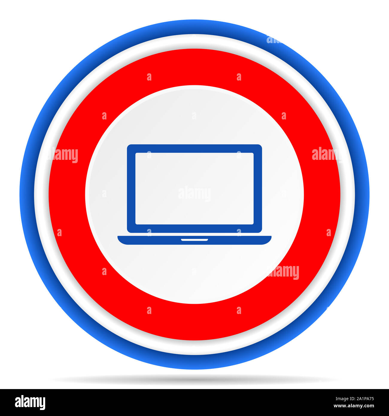 Notebook, laptop round icon, red, blue and white french design ...