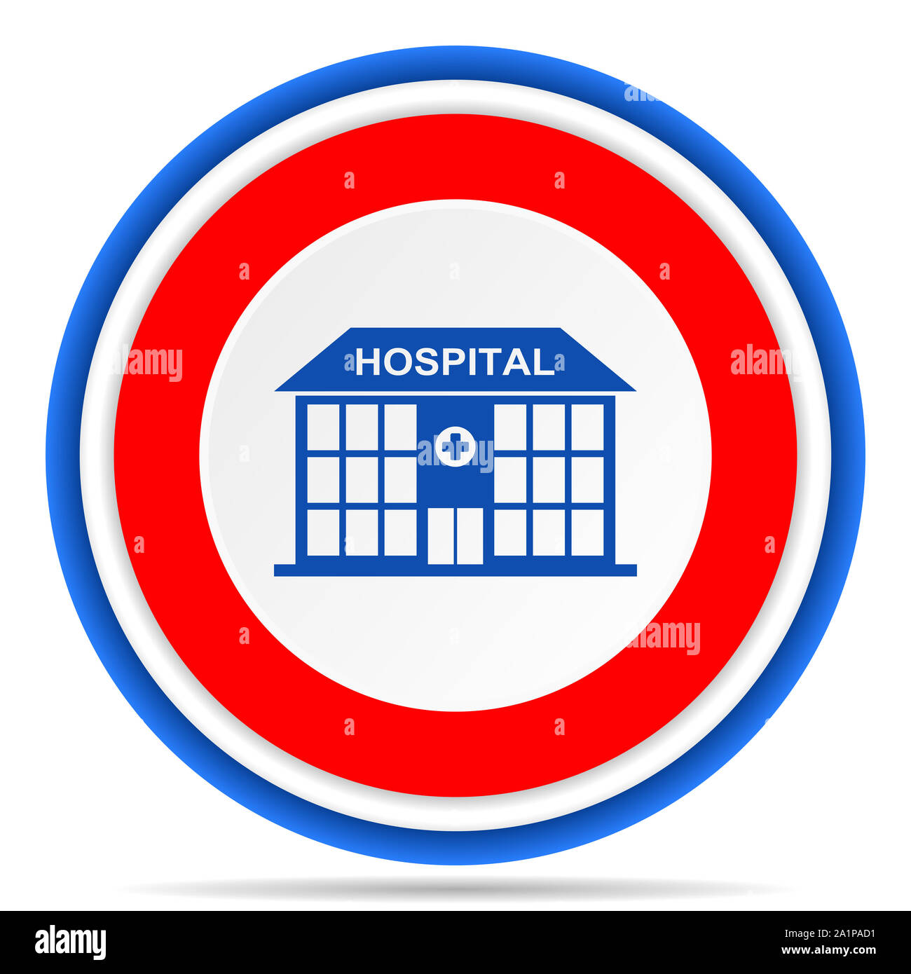 Hospital building round icon, red, blue and white french design ...
