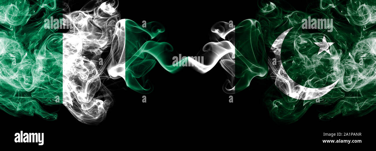 Nigeria vs Pakistan, Pakistani abstract smoky mystic flags placed side ...