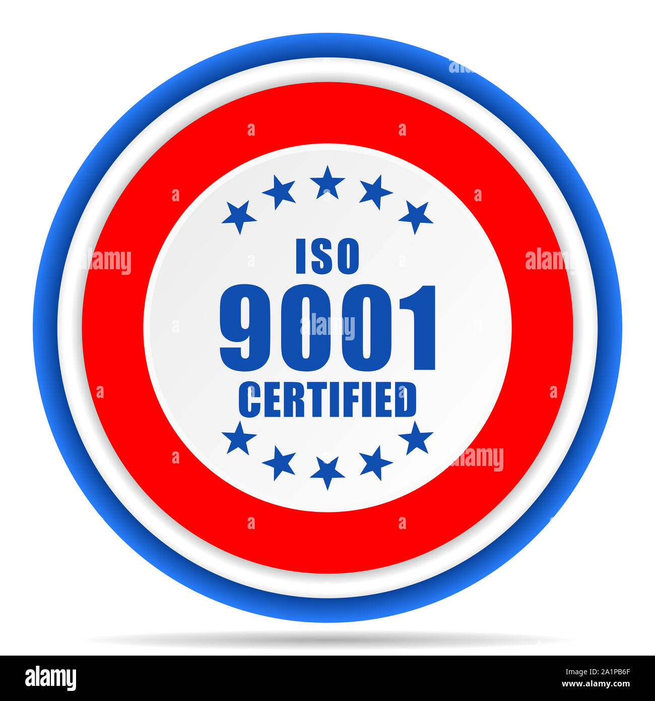 Iso 9001 round icon, red, blue and white french design illustration for ...