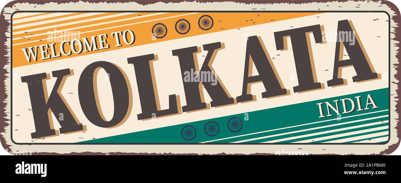 Kolkata India Travel Label rusted metal plate Design Stock Vector Image ...