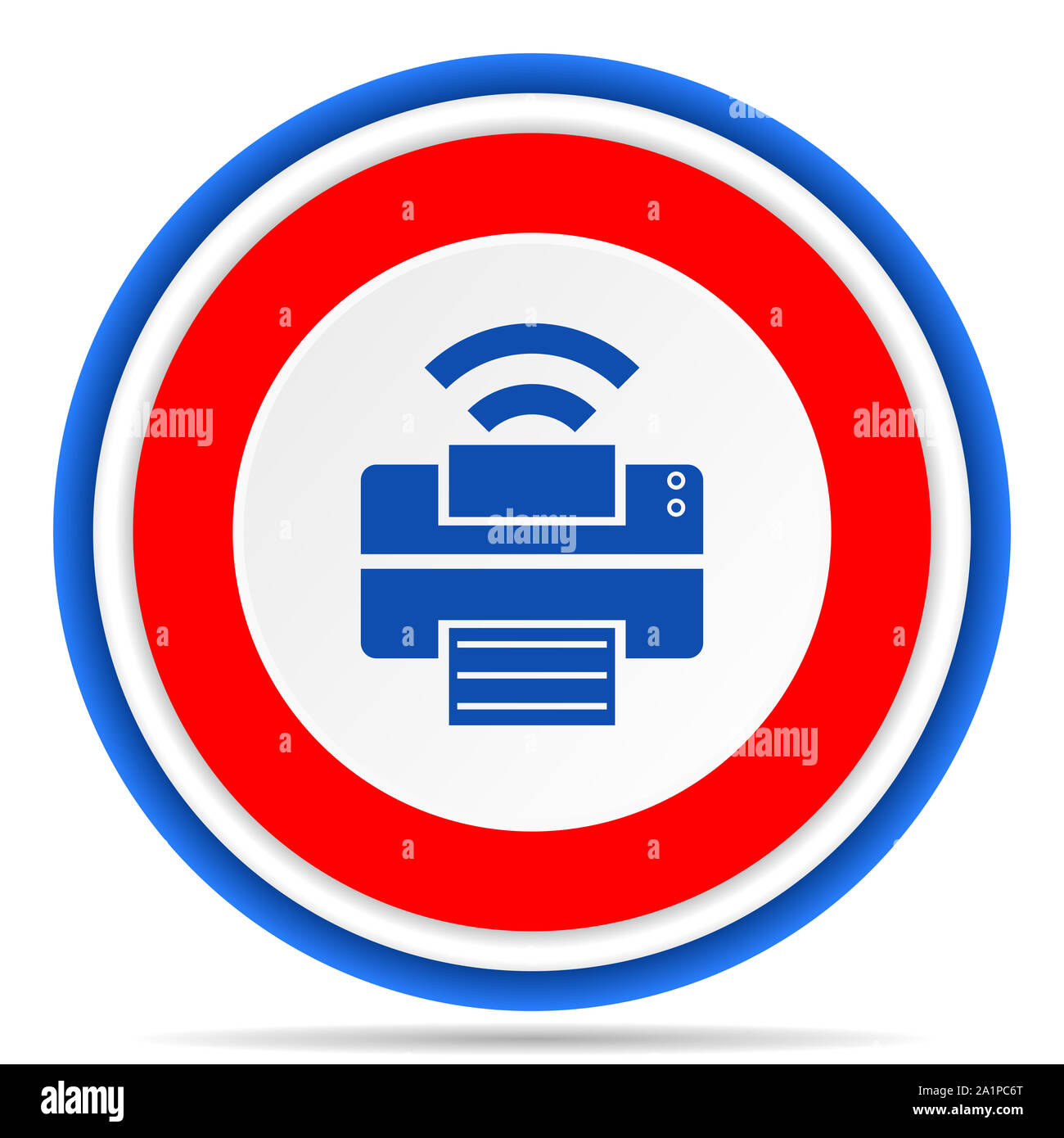 Printer round icon, red, blue and white french design illustration for ...