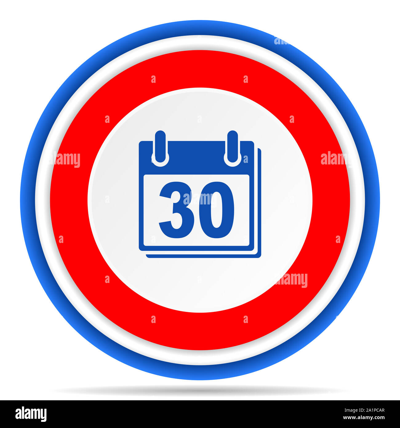 Calendar round icon, red, blue and white french design illustration for ...