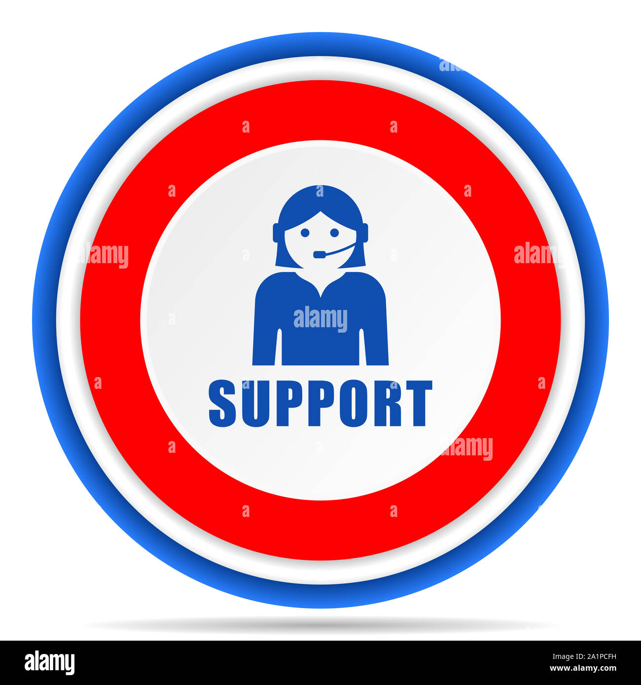 Support round icon, red, blue and white french design illustration for ...