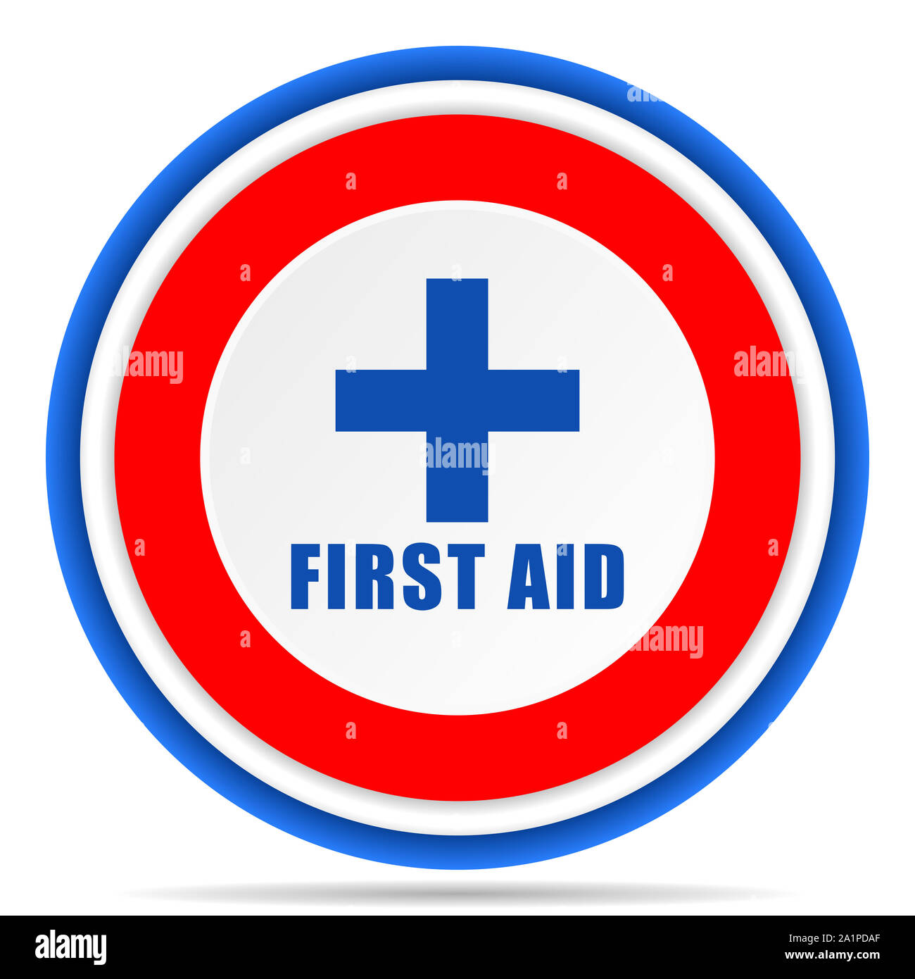 First aid round icon, red, blue and white french design illustration ...
