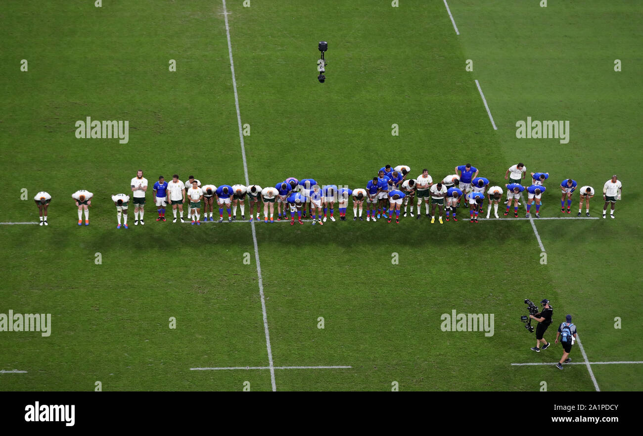 South Africa and Namibia bow to the crowd after the 2019 Rugby World ...