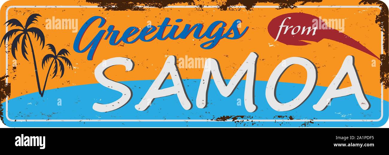 Greetings from Samoa, Vintage metal sign board with for text or ...