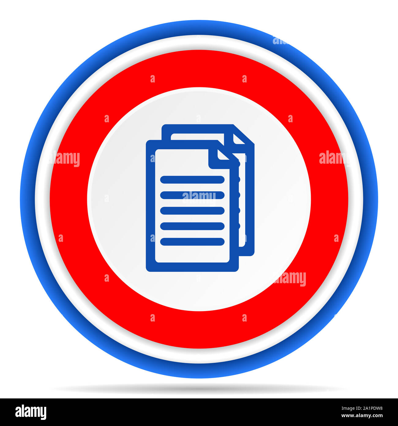 Document round icon, red, blue and white french design illustration for ...