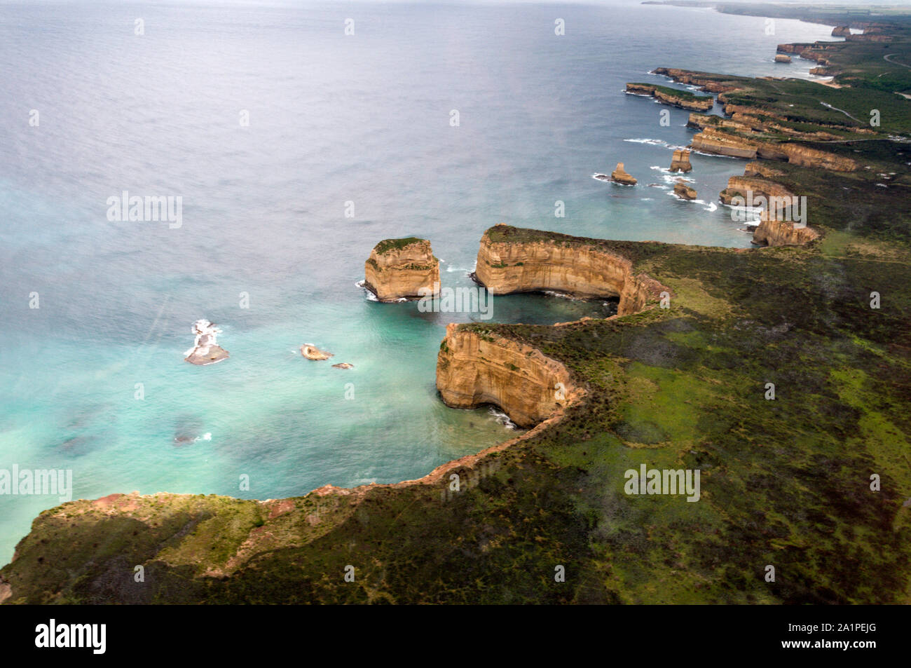 An air view over of some of the limestone stacks near the famous Twelve ...